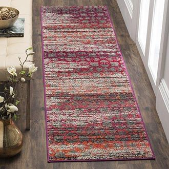 Safavieh Boho Teppich für Wohnzimmer, Esszimmer, Schlafzimmer - Monaco Collection, Kurzer Flor, Grau und Multi, 66 X 244 cm