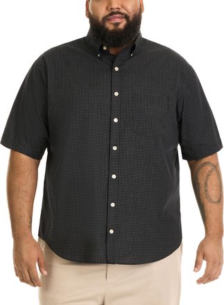 Van Heusen Herren Großes Knitterfreies Kurzarm-Shirt mit Knopfleiste, Kein Einklemmen, Bequemer Stretchstoff Hemd mit Button-Down-Kragen, Schwarz, 3XL/Tall