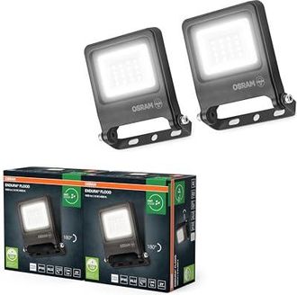 Osram ENDURA FLOOD PC 10W LED-Fluter, 4000K kaltweiß, 1000 Lumen, IP65 wetterfestes Flutlicht, recyceltes Alu, 180° schwenkbar, Dunkelgrau,2-Pack