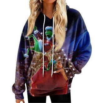 Generic Le Grinch Sweat A Capuche Femme Costume Polaire Plaid Noël Noel Pulls Christmas Vetement Moche Oversize Hiver Pull Adulte Femmes Vêtements Chaud Degui