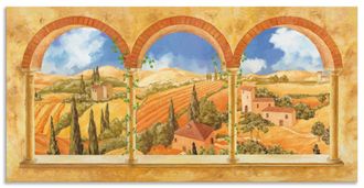 Artland ARTland Wanddeko Wandbild Alu Verbundplatte für Innen & Outdoor Bild 100x50 cm Fensterblick Fenster Toskana Landschaft Italien Torbogen Aussicht S7WW