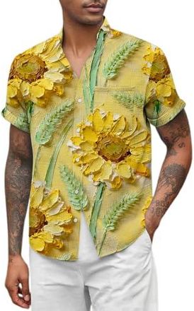 Generic Chemise hawa&iuml;enne &agrave; manches courtes pour homme - Imprim&eacute; 3D - Col montant - Chemise boutonn&eacute;e - Grande taille - Hauts d&eacute;contract&eacute;s - Hauts d&eacute;t&eacute; l&eacute;gers