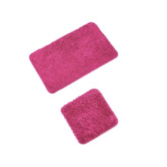 WohnDirect Badematten Set - WC Vorleger (45x45cm), Badematte (50x80cm) - rutschfest waschbar Badezimmerteppich OHNE WC-Ausschnitt - Pink