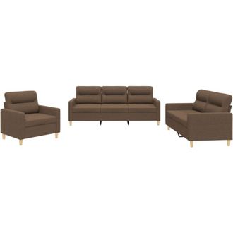 vidaXL 3-tlg. Sofagarnitur mit Kissen Braun Stoff Vidaxl