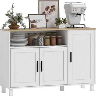 HOMCOM Sideboard, Aufbewahrungsm&ouml;bel mit 3 T&uuml;ren mit ged&auml;mpftem Schlie&szlig;mechanismus, offenem Fach und verstellbaren Regalb&ouml;den, moderner Stil, Sideboard f&uuml;r E