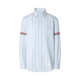 Thom Browne Homme, Chemises, Bleu, Taille: M Chemise en coton &agrave; rayures et brassards