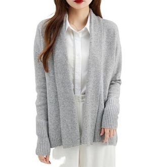 Generic Cardigan tricot&eacute; 100 % laine m&eacute;rinos pour femme, Gris p&acirc;le, XS