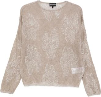 Emporio Armani Femme, Pulls, Beige, Taille: 40 FR Embroidered Crewneck Sweater