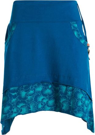 vishes Alternative Bekleidung - Damen mini Rock Baumwolle Blumen-Muster extra breiter Bund mit Kordel-Zug und Taschen t&uuml;rkis 40