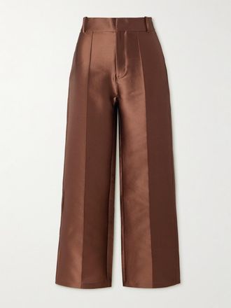 D'Estrëe Paris Pantalon Raccourci Évasé En Taffetas Yoshi - Marron