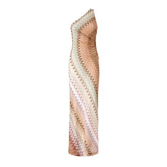 Missoni Femme, Robes, Multicolore, Taille: 36 FR Robe Longue Asym&eacute;trique en Lam&eacute; Chevron