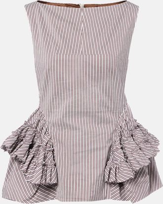 Dries Van Noten Top ray&eacute; en coton et soie &agrave; volants