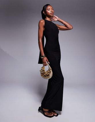 KAIIA Exclusivit&eacute; - Kaiia - Robe longue pr&egrave;s du corps double &eacute;paisseur effet drap&eacute; avec dos nageur et fronces - Noir
