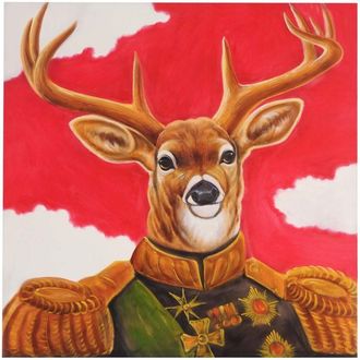 Hhg Wandbild Hirsch, 100% handgemaltes &Ouml;lgem&auml;lde Gem&auml;lde xl, 100x100cm