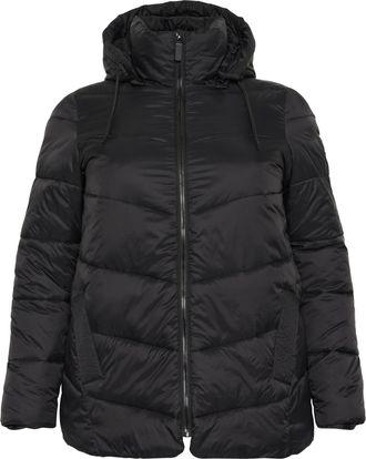 Kaffe Curve Kaffe Curve Womens Plus-Size Puffer Jacket Hood High Neck Zipper Fastening Outerwear, Black Deep, 42