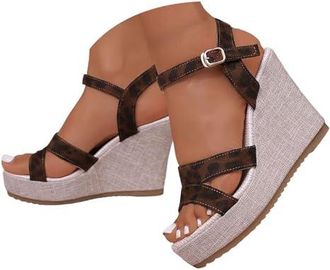 Generic Sandales compens&eacute;es pour femme - Sandales d&eacute;t&eacute; habill&eacute;es 2026 - Soutien de la vo&ucirc;te plantaire - Sangle de cheville - Bout ouvert - Chaussures de vacan