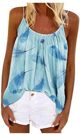 Generic Robe boh&egrave;me &agrave; bretelles pour femme, gilet de plage ample pour femme, chemisier d&eacute;contract&eacute; pour femme, bleu, 3XL