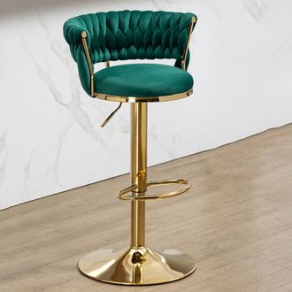 Generic Barhocker aus Samt, 2er-Set - höhenverstellbare, drehbare Barhocker mit gewebter Rückenlehne und Fußstütze, Esszimmerstühle in Thekenhöhe for Küchenin