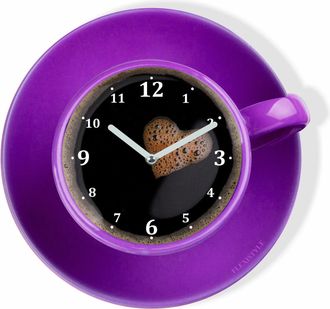 FlexiStyle Moderne K&uuml;chen Wanduhr Tasse Perfetta, Violett, Acrylglas, UV-Druck, Made in EU, 30 x 31 cm