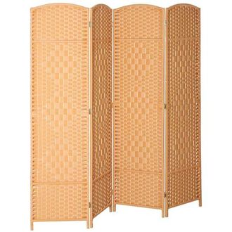 HOMCOM Paravent int&eacute;rieur en Bois, 4 Panneaux, 180 x 180 cm, s&eacute;parateur de pi&egrave;ce Pliable, pour Salon, Chambre &agrave; Coucher, Maison, Brun Clair