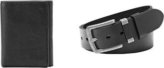 Fossil Fossil Homme Ingram Portefeuille en Cuir Noir et Ceinture Jay, Coffret