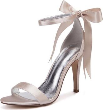 Generic Chaussures Mariage Femmes Aiguille Talon Heel Ouvert Bout Sandales Mariée Talons Classique Dress Heels10.5 CM,Champagne,40 EU