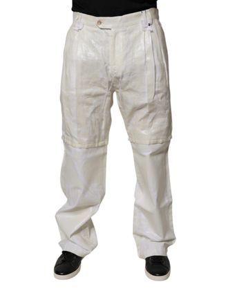Dolce & Gabbana White Linen Mid Waist Straight Men Denim Jeans Clothing