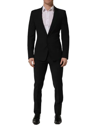 Dolce & Gabbana Black Wool Slim Fit Formal 2 Piece Men Suit Polyester Elastane
