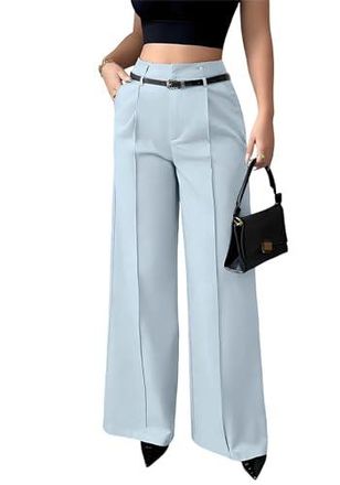 Generic Pantalon de travail à jambe large pour femme - Style décontracté - Taille haute - Confortable - Extensible - Avec poches, bleu clair, XXL