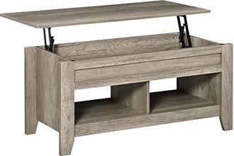 HOMCOM Table Basse Plateau relevable, Table de Salon avec &eacute;tag&egrave;res et Compartiment cach&eacute;,105 x 50 x 49-62,5 cm pour Salon, Chambre, Aspect ch&ecirc;ne Clair
