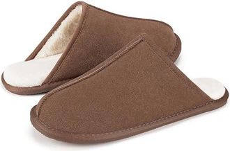 Mishansha Chaussons Homme Hiver Chaud Fourrés Pantoufles Antidérapants Confortables Classique pour Intérieur Extérieur Marron EU 43