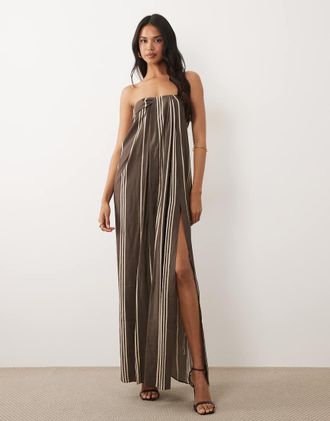 Asos Robe bandeau longue effet drap&eacute; &agrave; imprim&eacute; ray&eacute;-multicolore