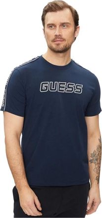 Guess Homme, Tops, Bleu, Taille: XL T-shirt en Coton avec Logo - Bleu
