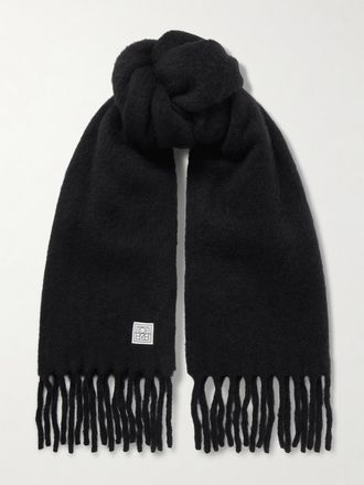 Toteme Schal Aus Einer Geb&uuml;rsteten Alpakawollmischung Mit Fransen Und Applikation - Schwarz