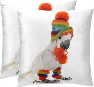 Generic Set mit 2 Kissenbezügen, personalisierbar, Kakadu-Druck, Weiß