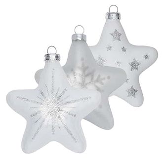 Magic Bodyfashion Magic Christbaumschmuck Sterne Glas | Set 3 Sterne 8cm | Weihnachtskugeln Christbaumkugeln Stern-Form (Just White // wei&szlig;)