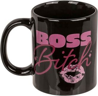Out of the Blue Tasse Boss Bitch noir/rose, 100 % c&eacute;ramique, capacit&eacute; 325 ml