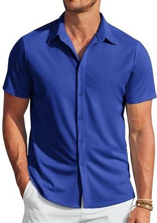 Coofandy Homme Short Arm Chemise décontractée Chemise hawaïenne décontractée été Chemise à Revers Normal fit Chemise Dick Blue L