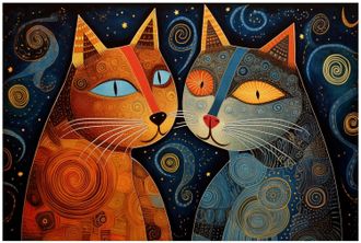 Wallario K&uuml;chenr&uuml;ckwand aus Glas 90 x 60 cm, Motiv: Kosmische Katzenfreunde | Spritzschutz abwischbar & pflegeleicht