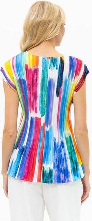 Passioni Plisseeshirt in bunt mit V-Ausschnitt Sommer T-Shirt in bunt mit Pliss&eacute;