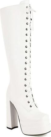 Generic Bottes déquitation à plateforme empilée pour femme - À lacets - Talons ultra épais - Bout carré - Mode gothique punk - Avec fermeture éclair, blanc, 3