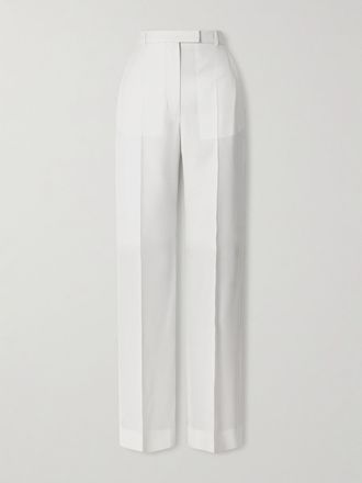 Alexander McQueen Pantalon Droit En Laine Grain De Poudre - Blanc