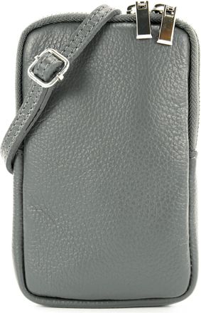 modamoda.de T197 Damen Leder Handytasche 6,7 Zoll Umh&auml;ngetasche handmade in Italy, Farbe:Graphitgrau
