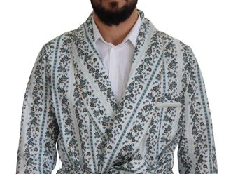 Dolce & Gabbana Mens Blue Floral Cotton Robe Coat Jacket Elastane Clothing