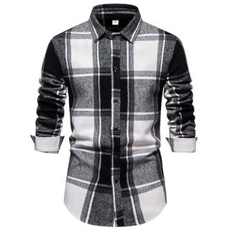 Generic Chemises habill&eacute;es &agrave; carreaux pour homme, coupe r&eacute;guli&egrave;re, formelles, manches longues, flanelle, d&eacute;contract&eacute;es, &agrave; carreaux tartan, chemises de b&ucirc;chero