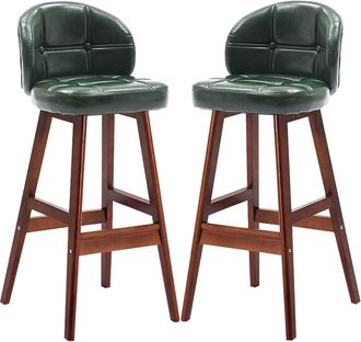 Generic Barhocker mit niedriger R&uuml;ckenlehne und um 360 Grad drehbarer Sitzfl&auml;che, Vintage-Barstuhl mit Kunstlederbezug und Massivholzbeinen