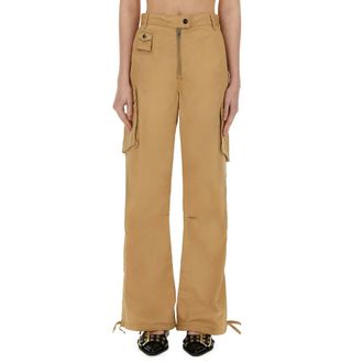 Ganni Washed Cotton Twill Pants - - Trousers - Damen - Beige - L