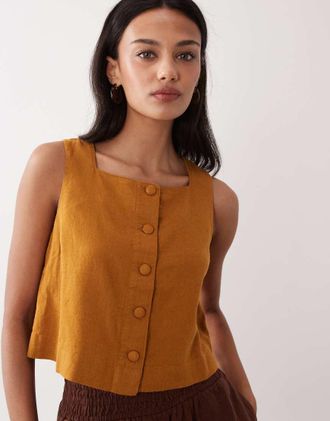 Nobody's Child Sammie - Top densemble boutonn&eacute; en lin m&eacute;lang&eacute; - Tabac-Brown