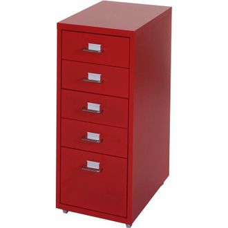 Hhg jamais utilis&eacute;] Caisson &agrave; roulettes Boston T851, placard &agrave; tiroirs en acier, 69x28x44cm 5 tiroirs, rouge