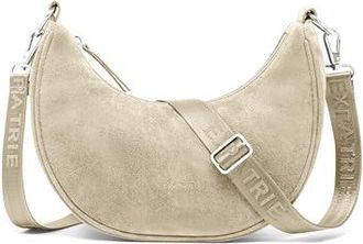 Expatri&eacute; Sac Bandouli&egrave;re Femmes Cr&egrave;me - Lea Small Suede - Half Moon Bag - Sac Banane avec Sangle R&eacute;glable - Sacoche Demi Lune en Cuir V&eacute;g&eacute;talien - Imperm&eacute;able